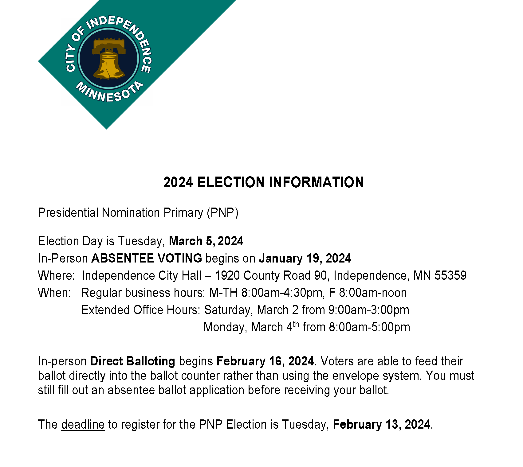 Absentee Ballot Location for PNP Election